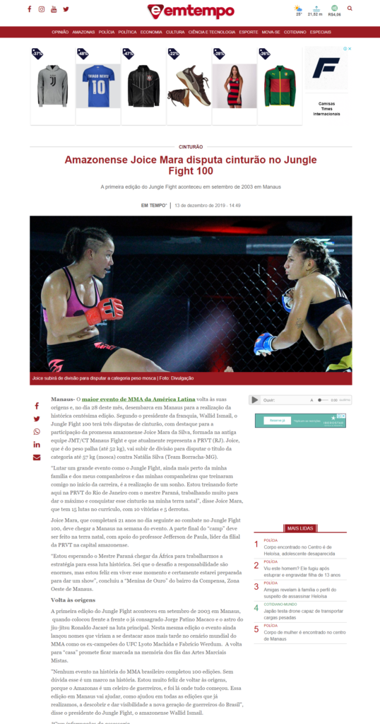 Em Tempo – Amazonense Joice Mara disputa cinturão no Jungle Fight 100 ...