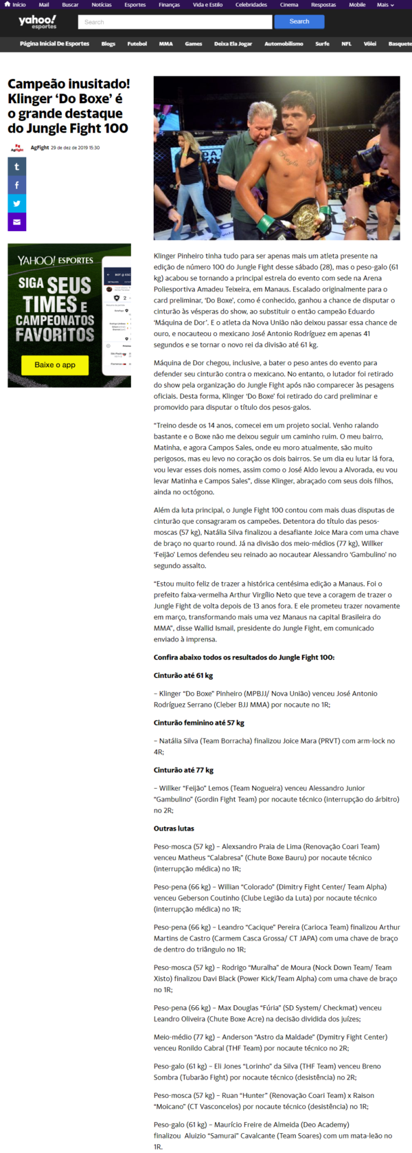 Yahoo Esportes - Campeão inusitado! Klinger ‘Do Boxe’ é o grande ...