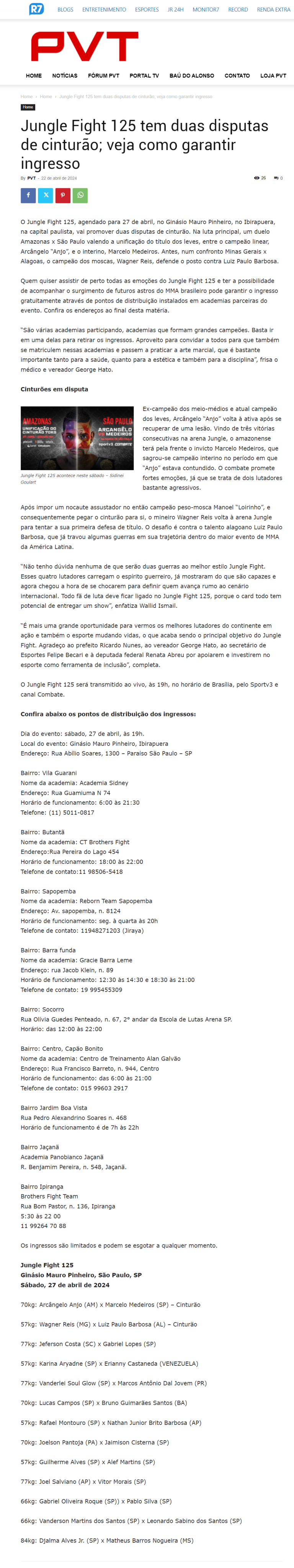 Portal do Vale Tudo: Jungle Fight 125 tem duas disputas de cinturão; veja como garantir ingresso ...