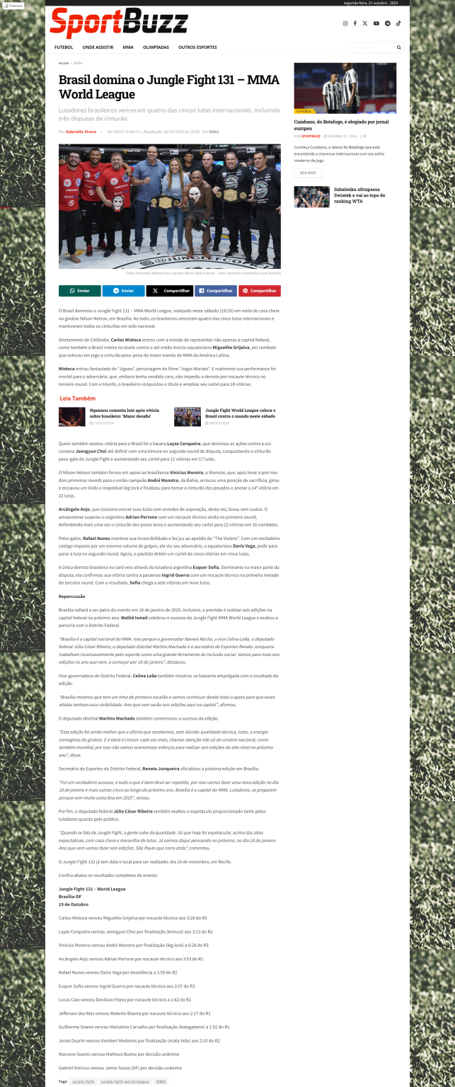 Jungle Fight 131 -Sport Buzz - Jungle Fight